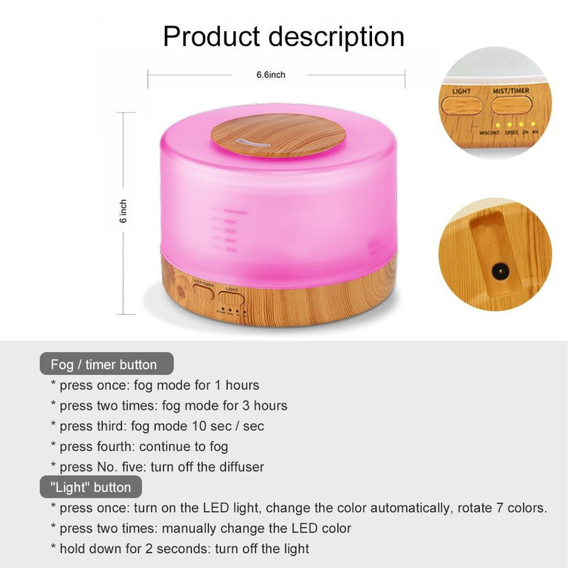 500ml Humidifier and Essential Oil Diffuser With Remote Control-U